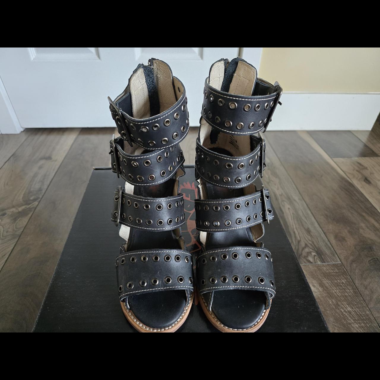 Black leather Freebird Blake open toe sandals with... | Depop