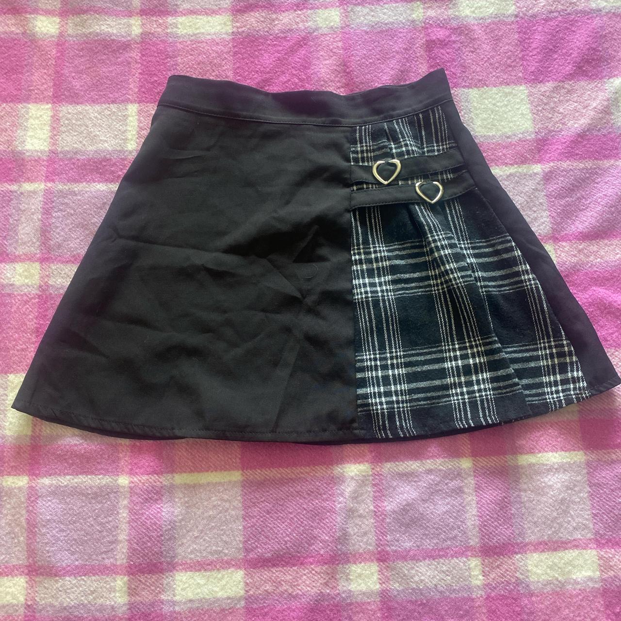 ROMWE XS semi pleated mini skirt with plaid section... - Depop