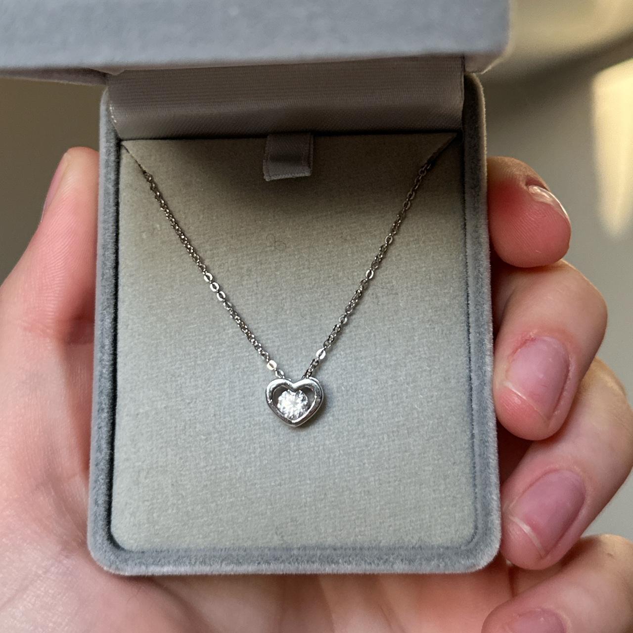 sterling silver heart crystal necklace from michael... - Depop