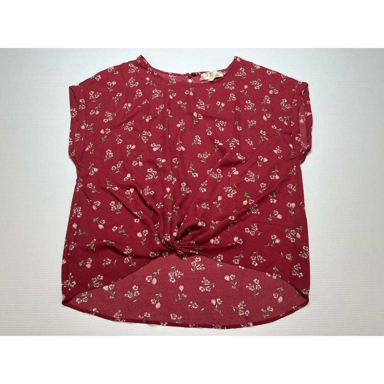 Womens Red Floral Hippie Rose Short Sleeve Blouse... - Depop