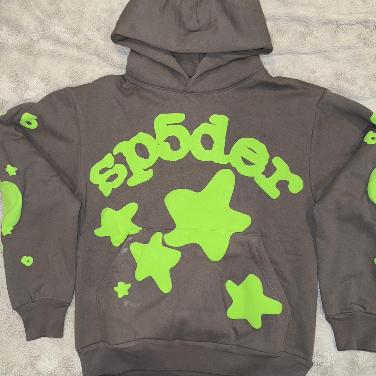 sp5der hoodie, green and dark grey, resell £250+... | Depop