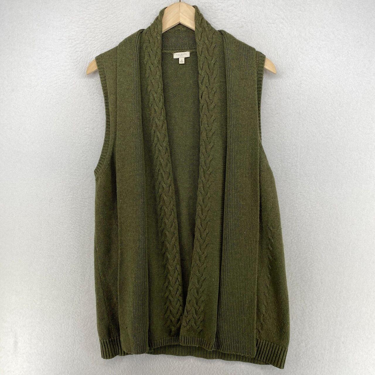 TALBOTS Wool Blend Cardigan Sweater Vest M Cable... - Depop