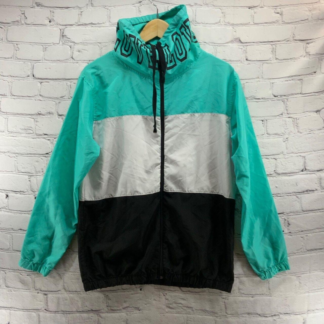 Bobbie Brooks Colorblock Windbreaker LOVE Zip Up Sz... - Depop