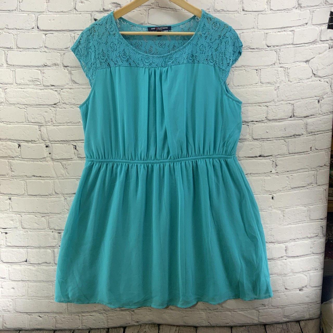 One Clothing Dress Womens Plus Sz 1X Teal Lace Trim... - Depop