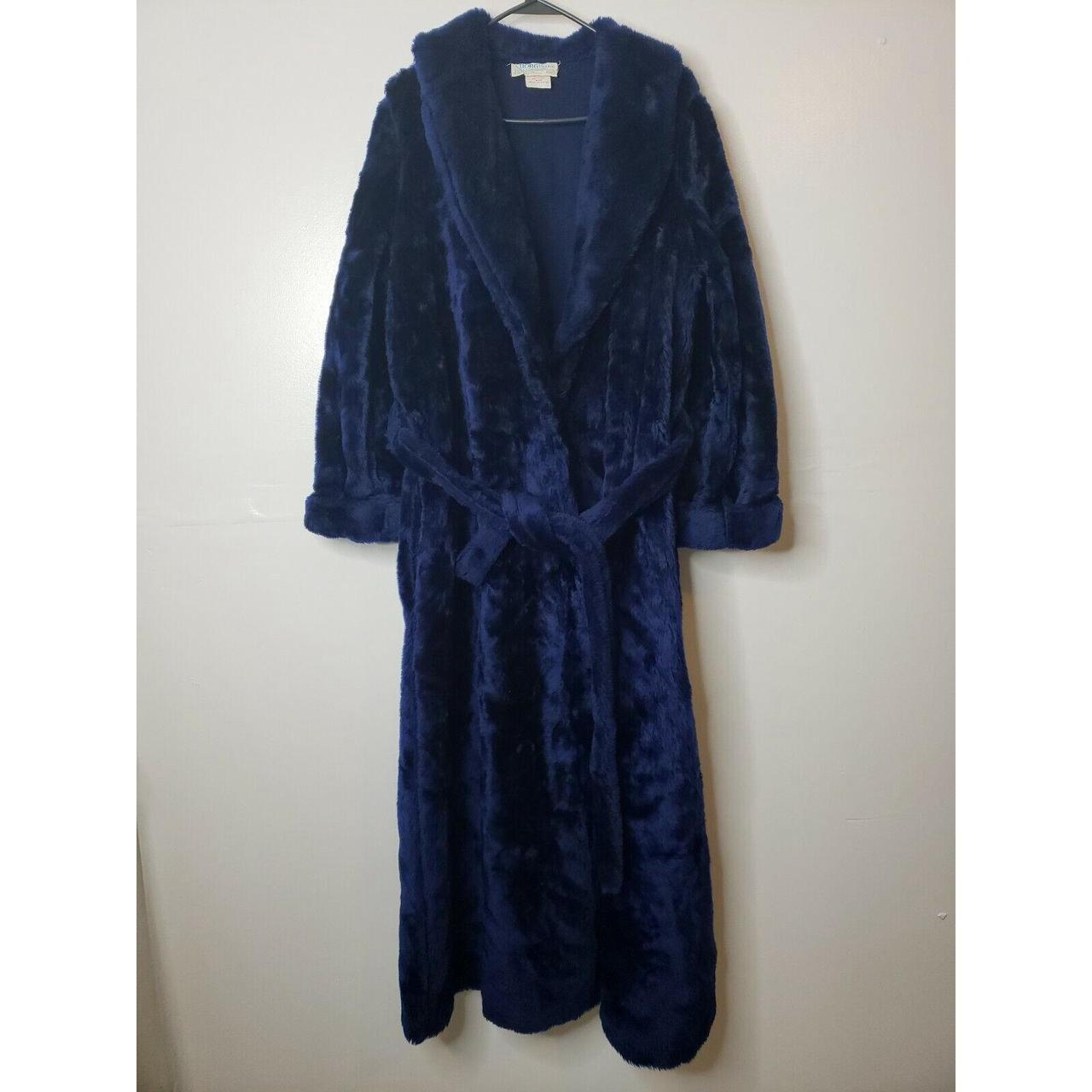 Vintage 1970's Borg Women's Long Robe Medium Blue... - Depop