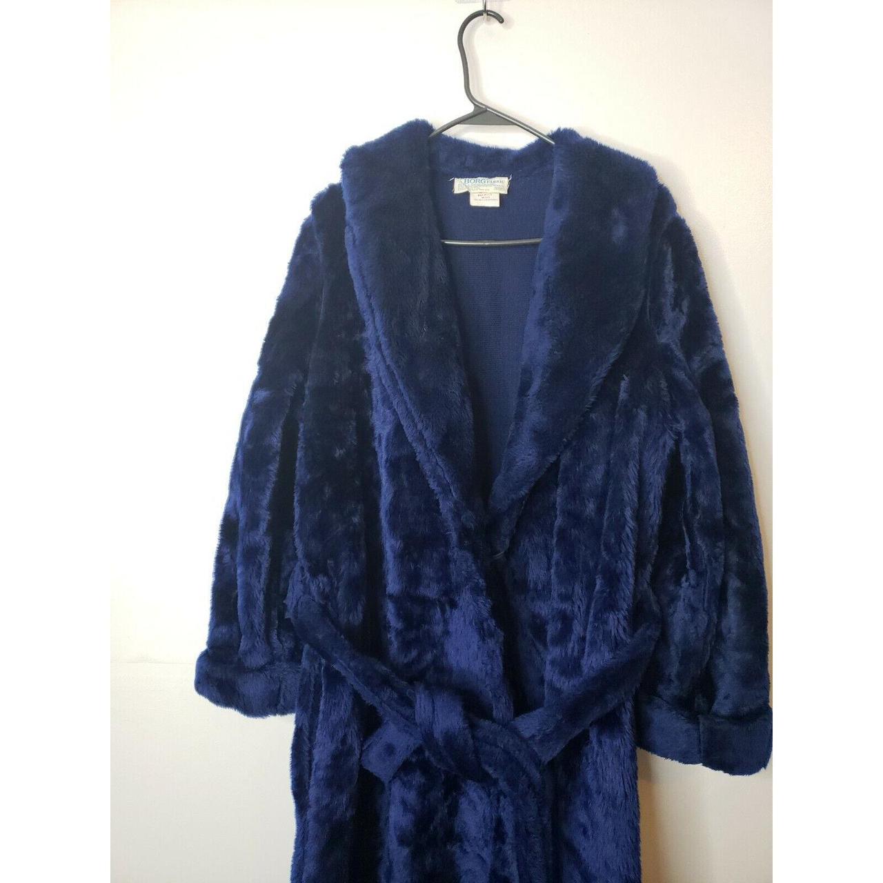 Vintage 1970's Borg Women's Long Robe Medium Blue... - Depop