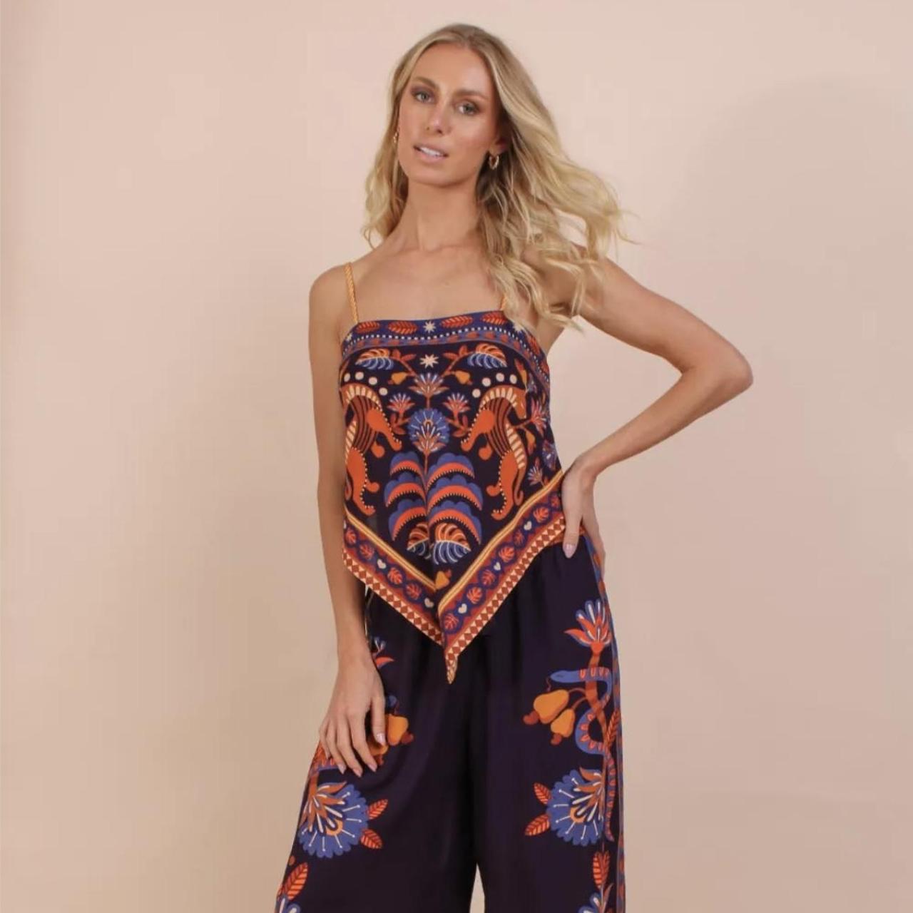 FARM RIO Selva Graphic Farm Scarf Regatta tank... - Depop