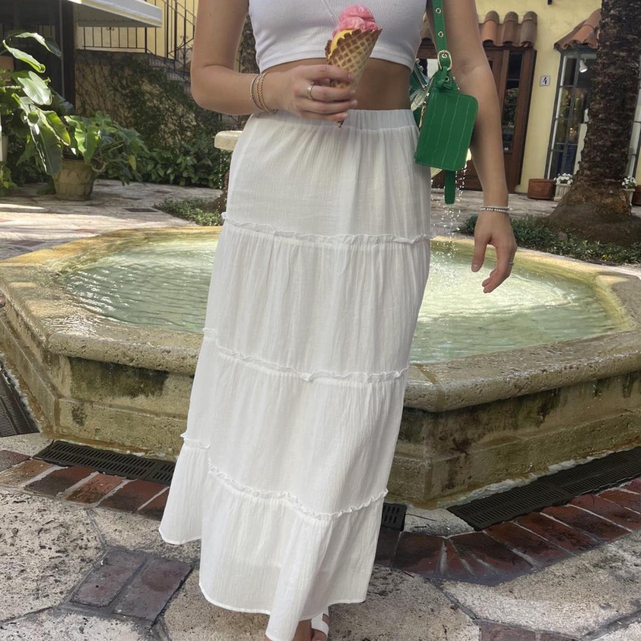 Edikted White Maxi Skirt Size: Small I’m 5’8 (for... - Depop