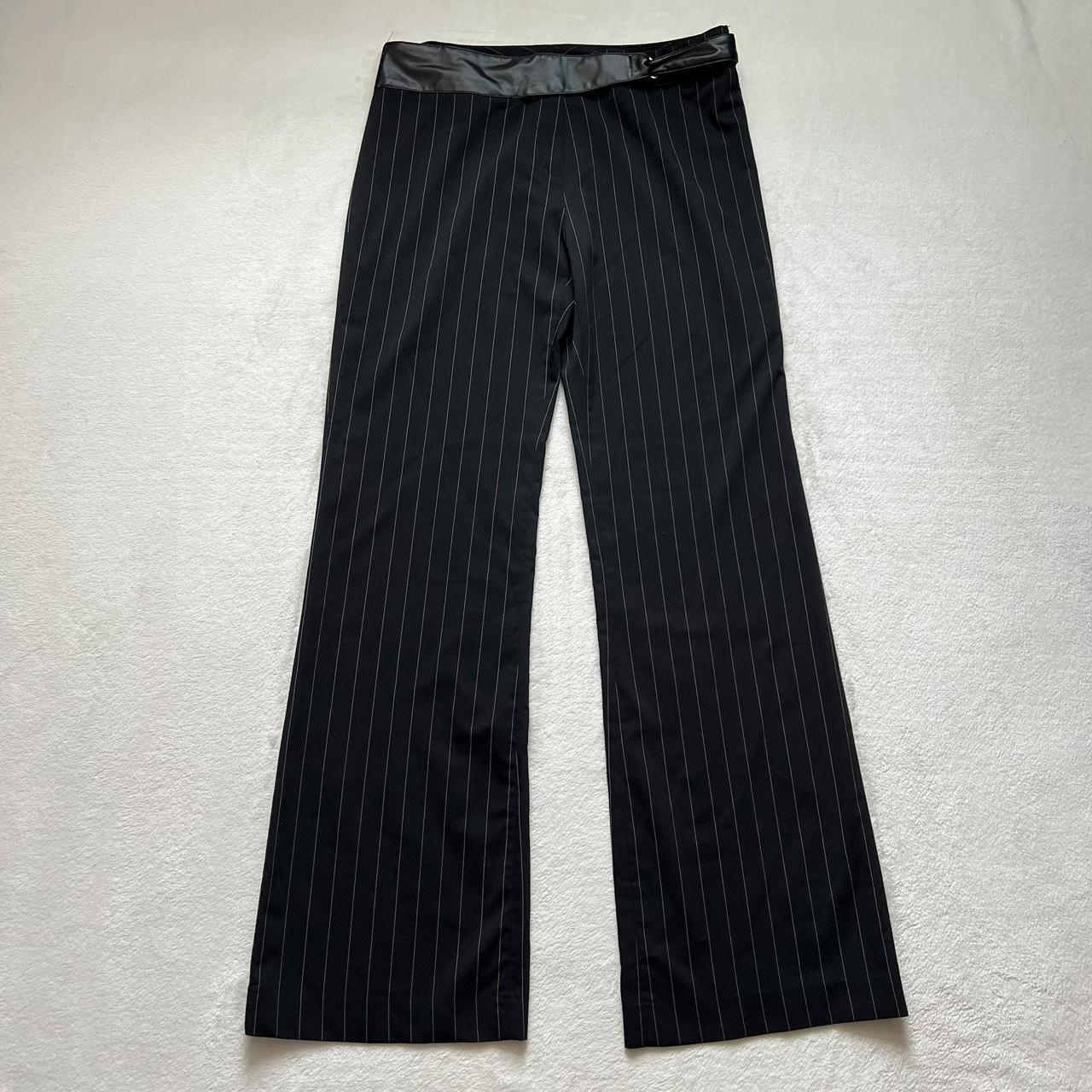 y2k office siren pinstripe pants 2000s black low to... | Depop