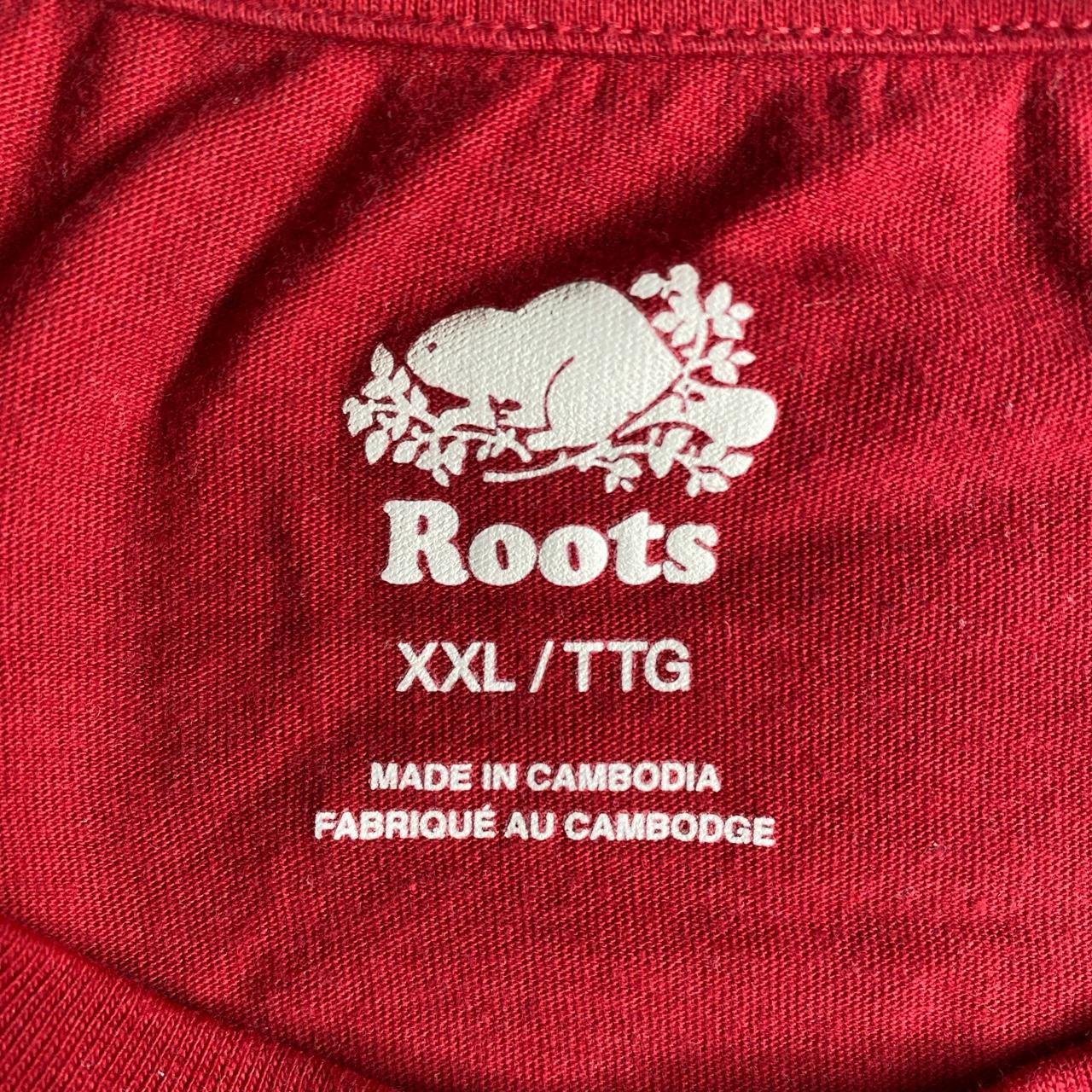 ROOTS - LOGO EMBROIDERED RED T-SHIRT SIZE / - XXL... - Depop