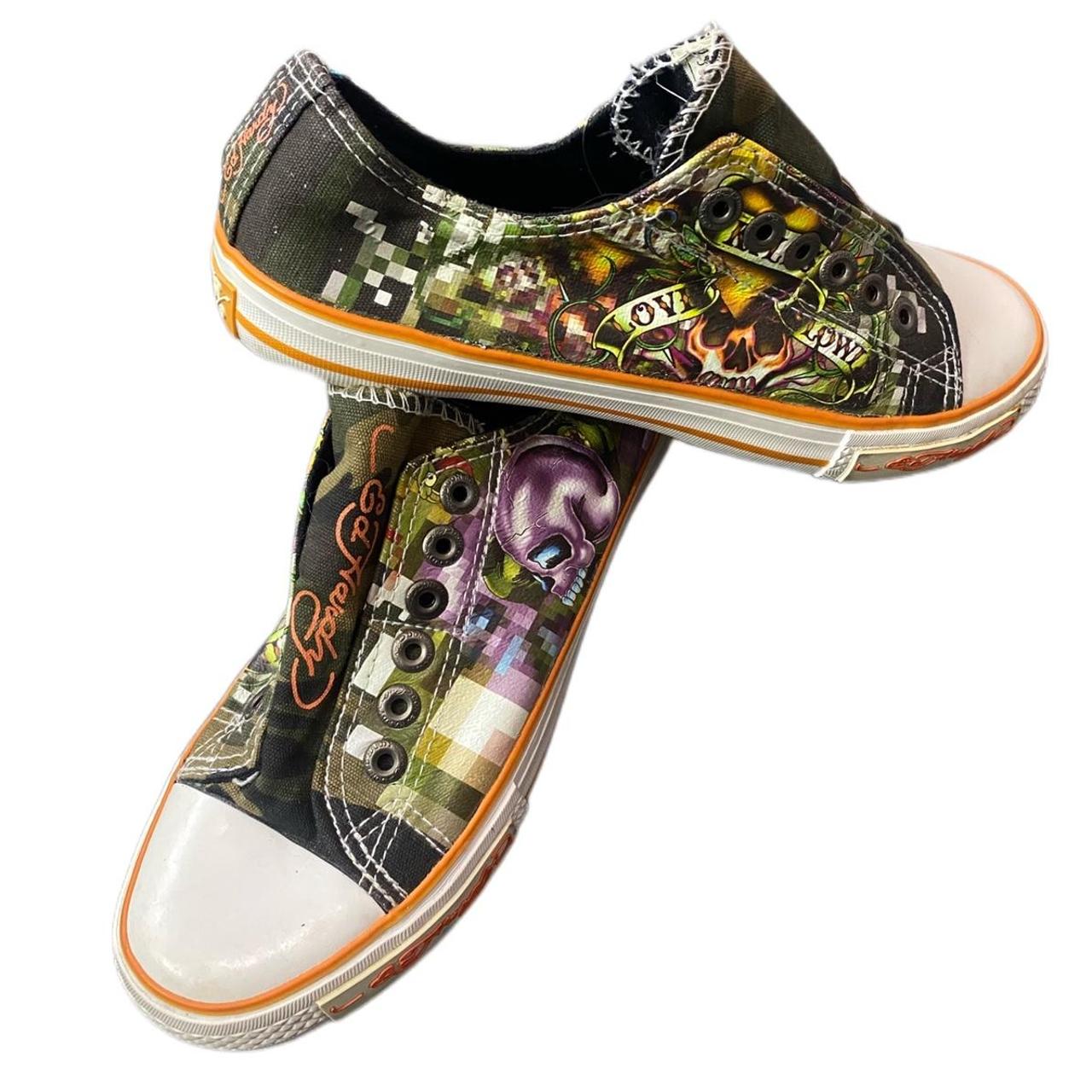 ed hardy sneakers converse style green and... - Depop