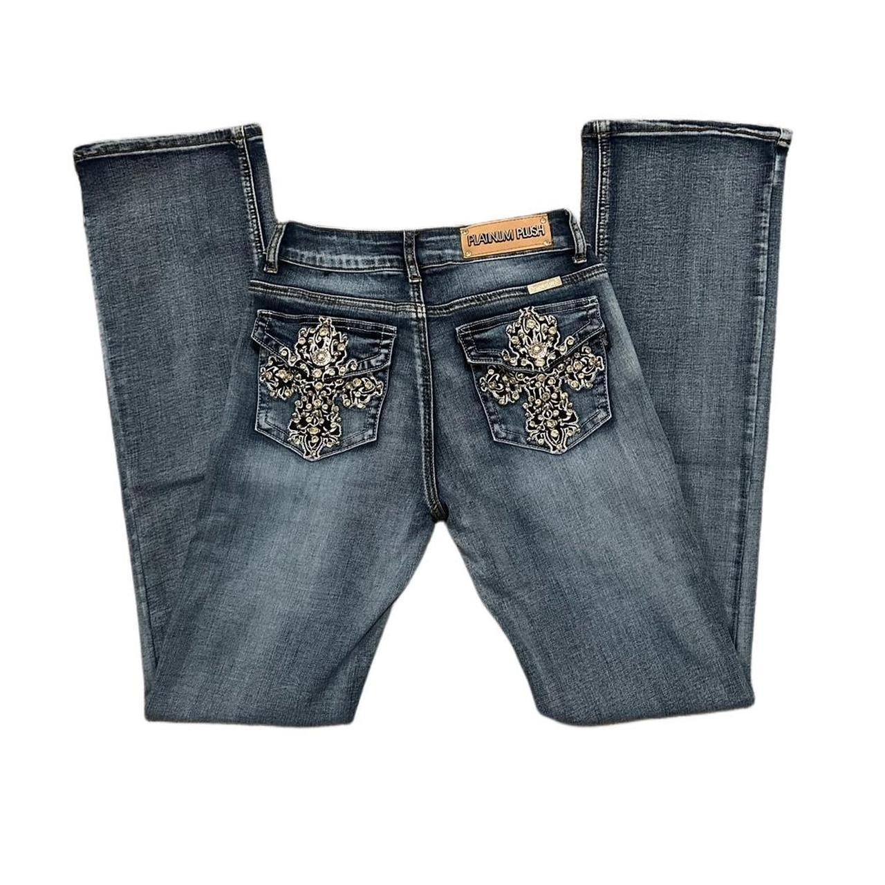 y2k cross bling tramp stamp jeans cross and... - Depop