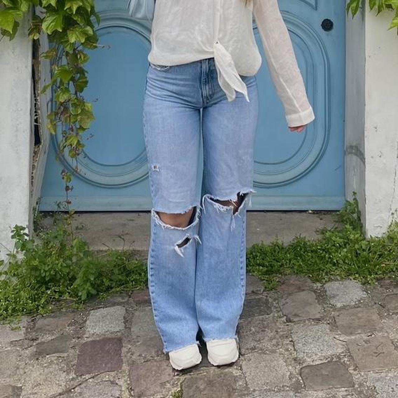 ZARA Ripped High Rise TRF Wide Leg Jeans High Rise -... - Depop