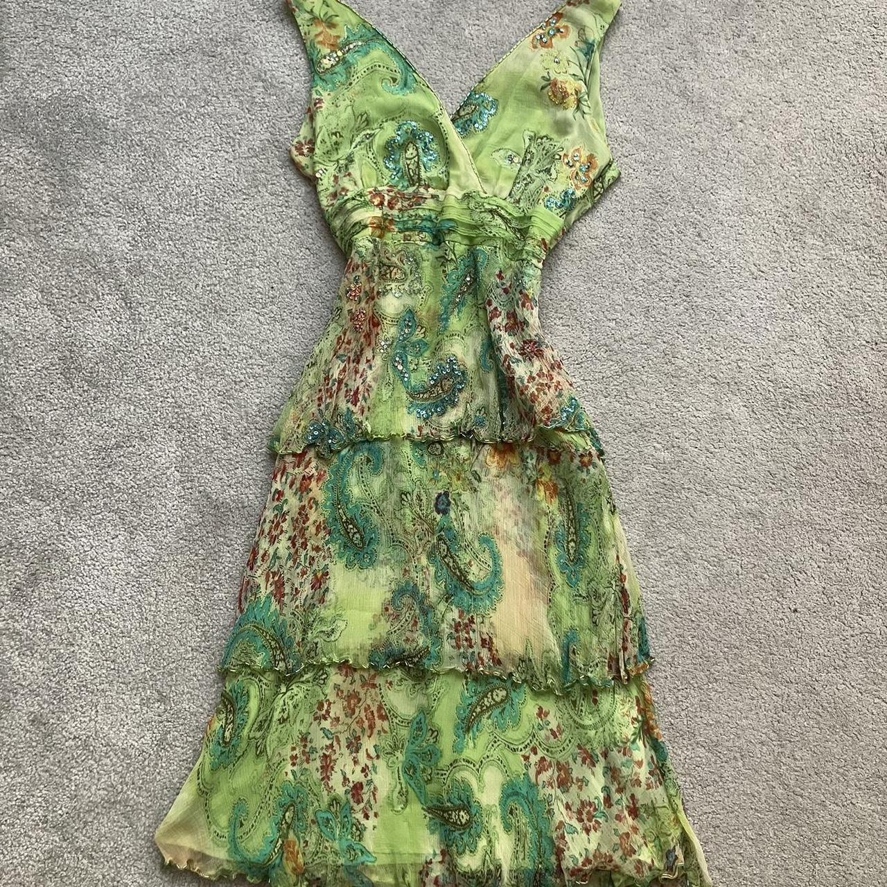 Beautiful rene derhy green paisley tiered fairy midi... - Depop