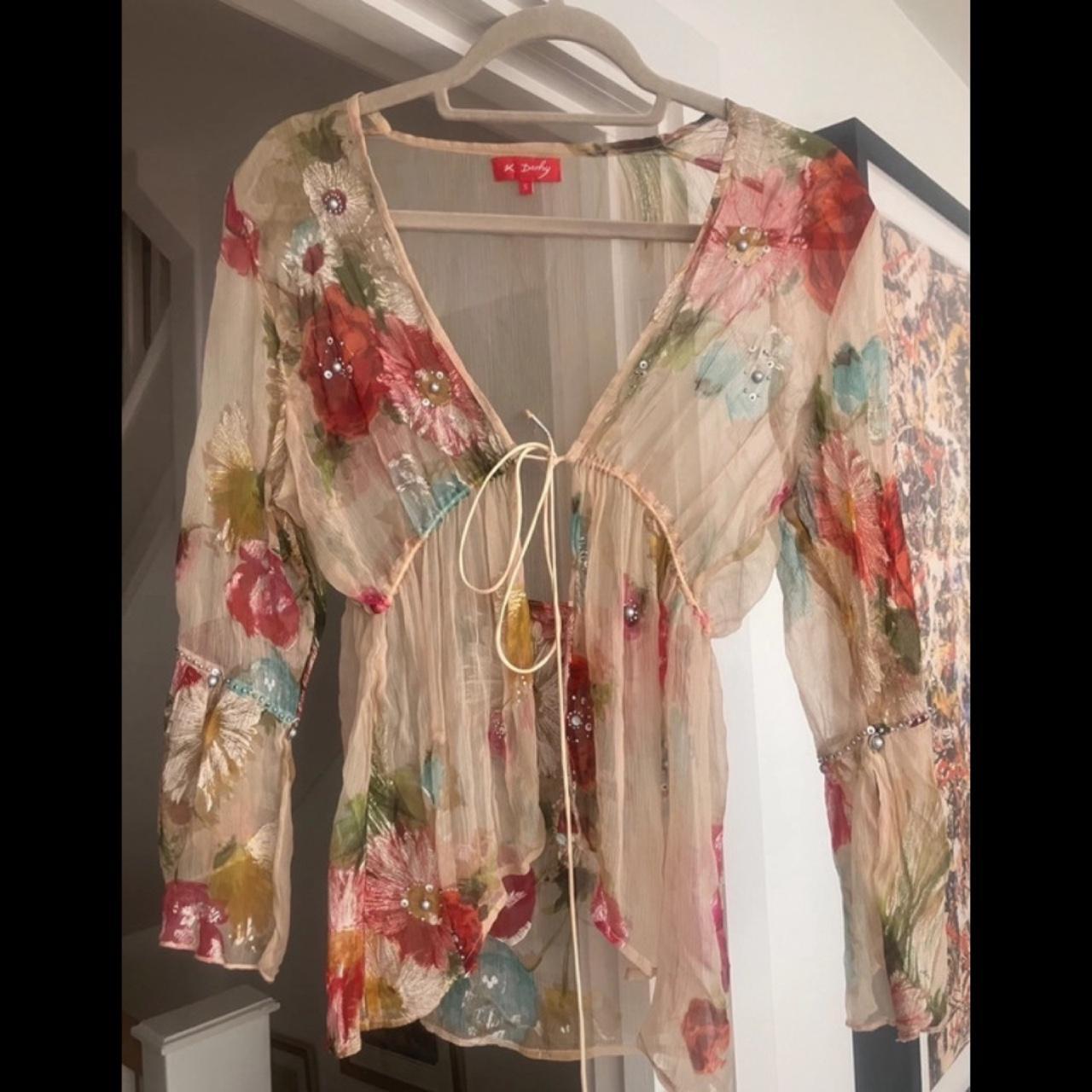 Beautiful vintage Derhy Sheer floral blouse with... - Depop