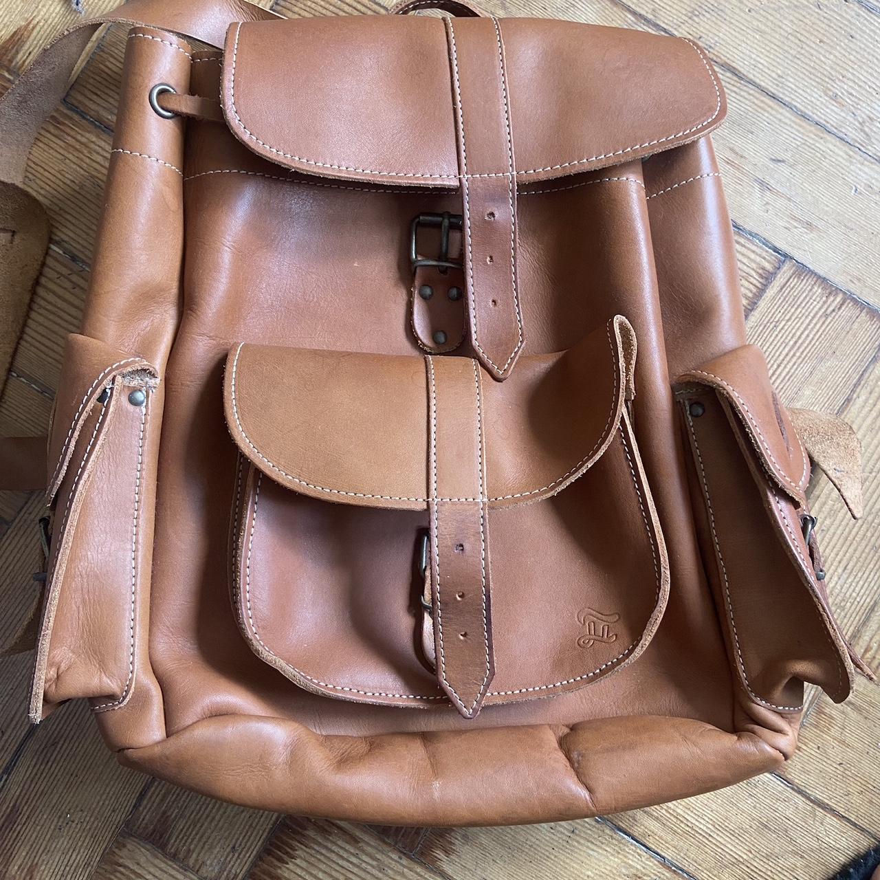 Beautiful real leather tan coloured backpack.... - Depop