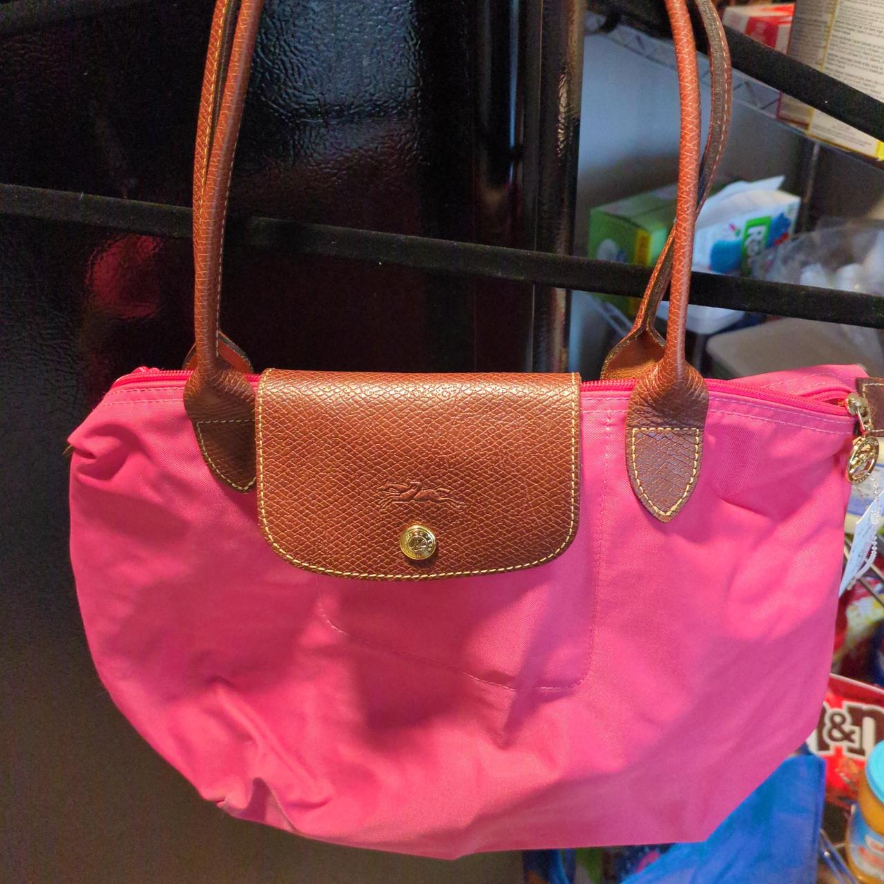 Small pink Le Pliage Longchamp vinyl tote bag,small... - Depop