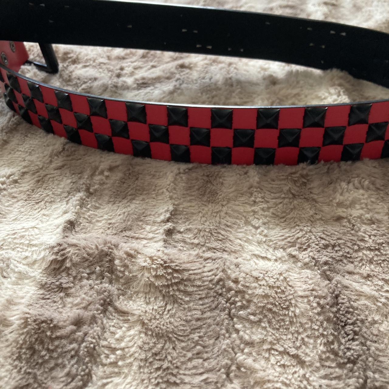 Scene/emo red and black checkered leather belt. Only... | Depop