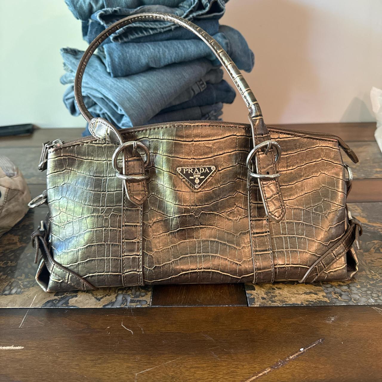 Gold Prada bag with alligator/snake skin pattern | Depop