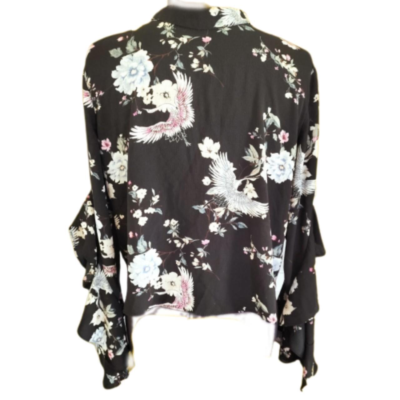 TANGNEST ElEGANT PRINT long sleeve ruffles Chiffon... - Depop