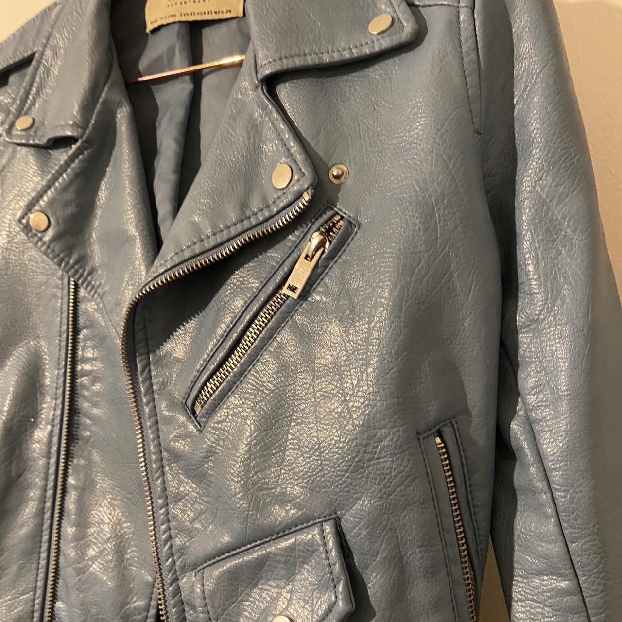 Light blue Zara leather jacket - only been worn a... - Depop
