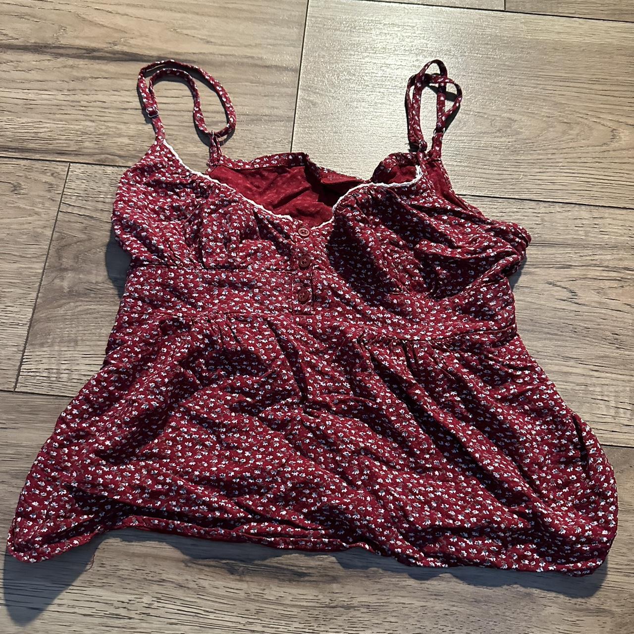 Red and white floral tank top from pacsun. Slight... - Depop