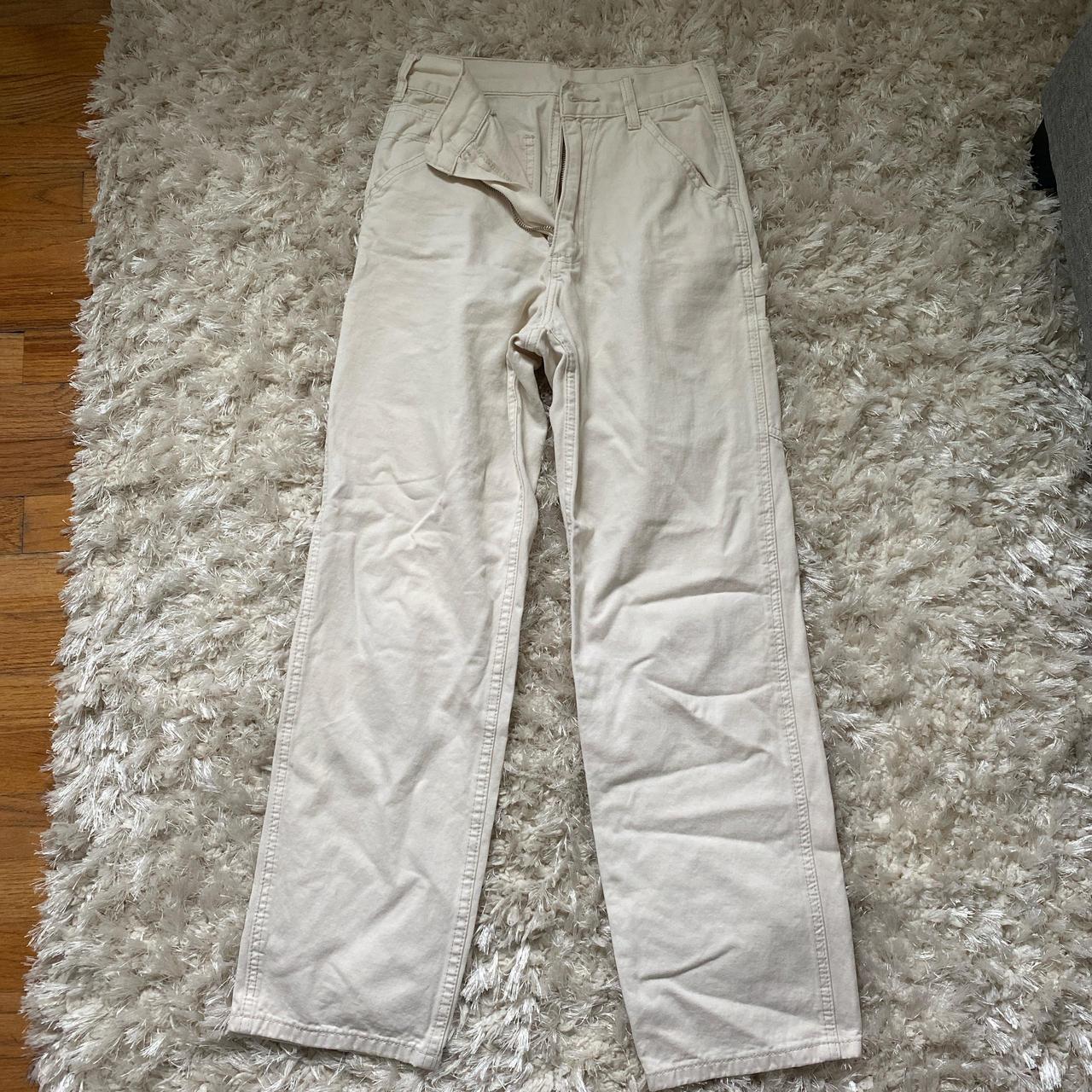 High waisted wide leg cream carpenter pants One... - Depop