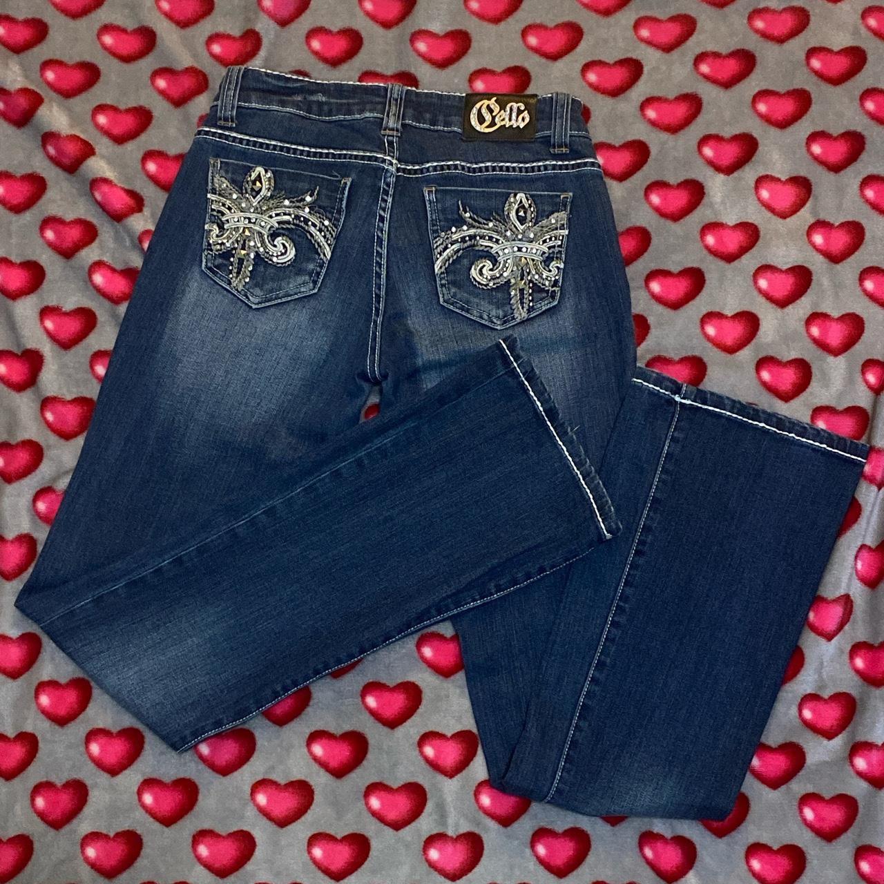 ˚ʚ♡ɞ˚bedazzled bootcut flared jeans... - Depop