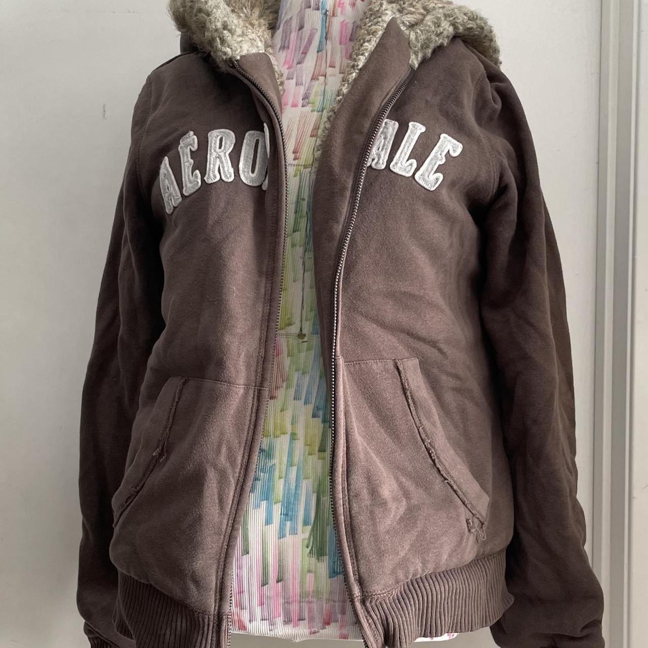 Brown Aeropostale hoodie with faux fur lining #y2k... - Depop