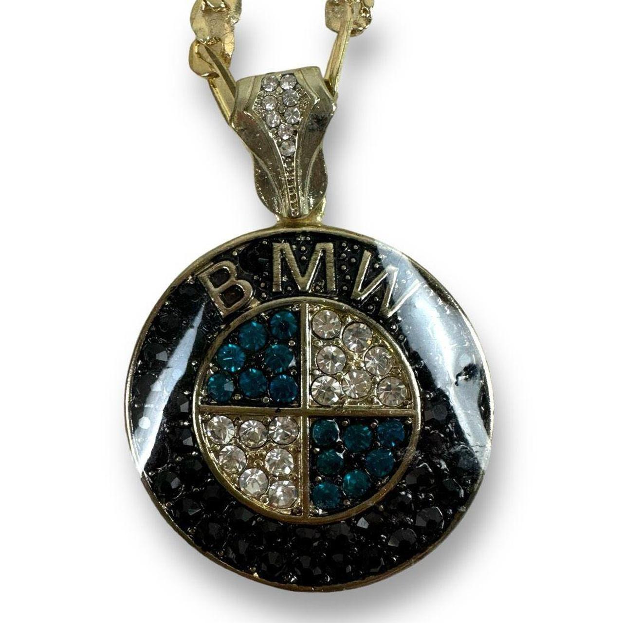 BMW Logo Pendant Necklace Black Crystal Emblem Gold... - Depop