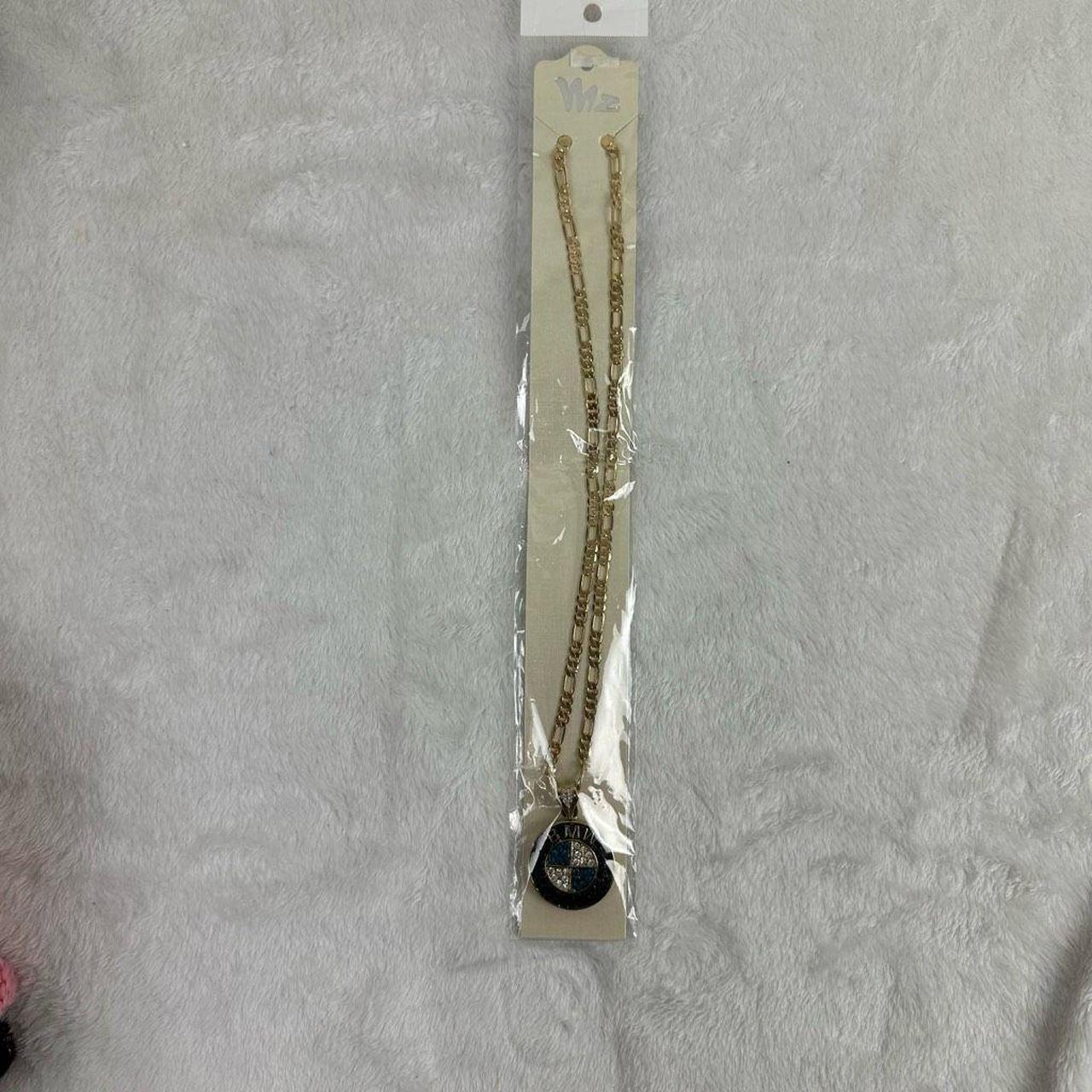 BMW Logo Pendant Necklace Black Crystal Emblem Gold... - Depop