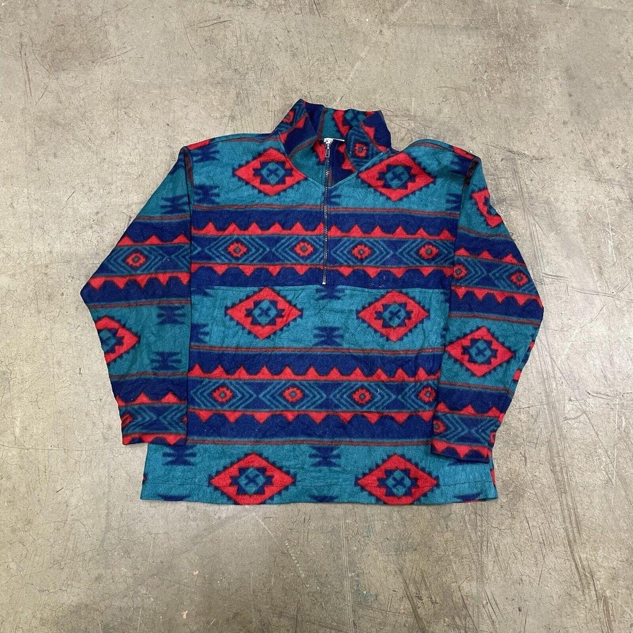 Vintage Fleece Aztec 90s Half-Zip Winter Jacket,... - Depop