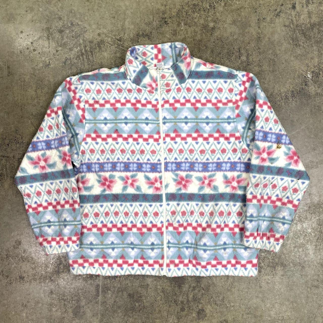 Vintage Crazy Fleece Hoodie USA Patterned Jumper... - Depop