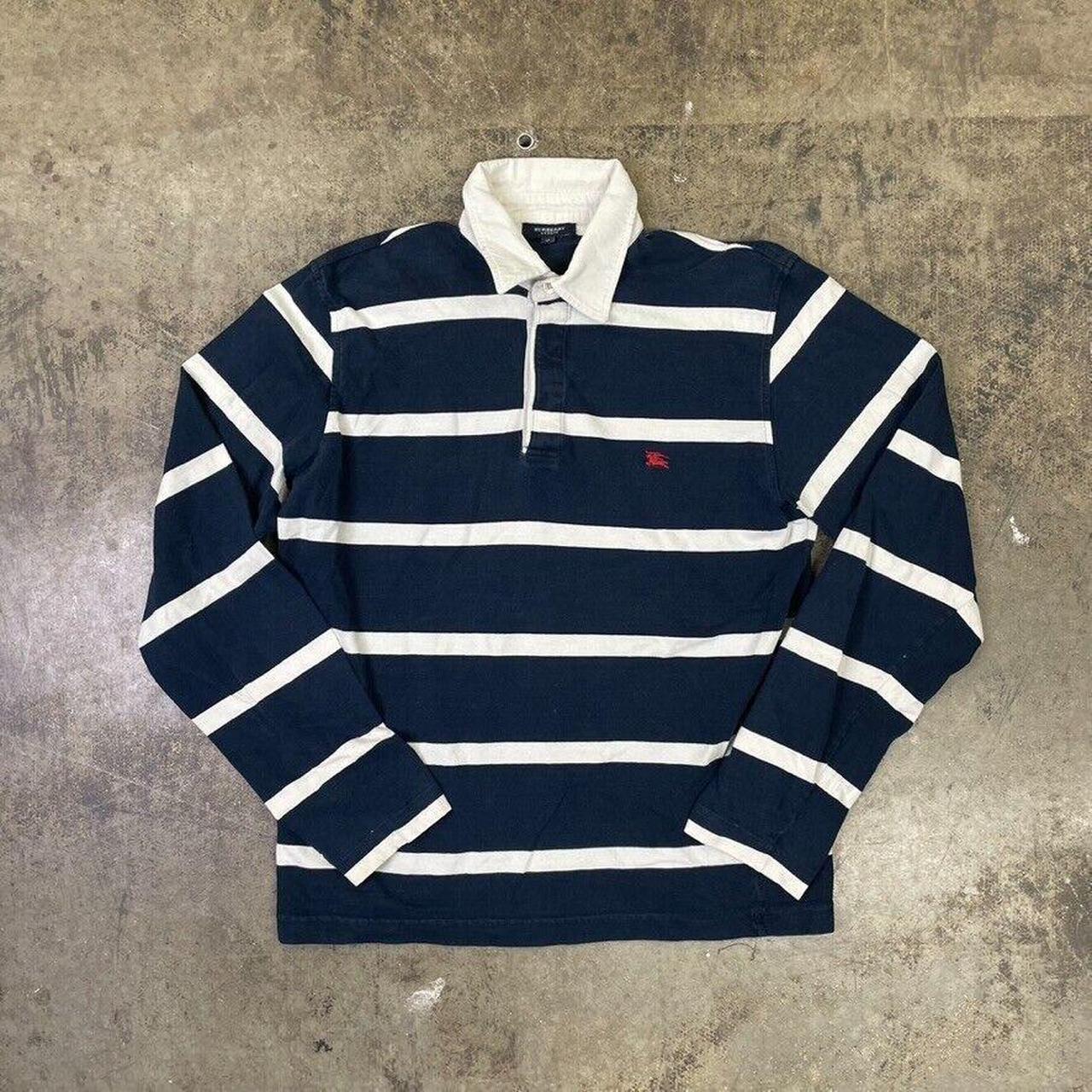 Burberry Polo Rugby Shirt 90s Long Sleeve Top, Navy... - Depop