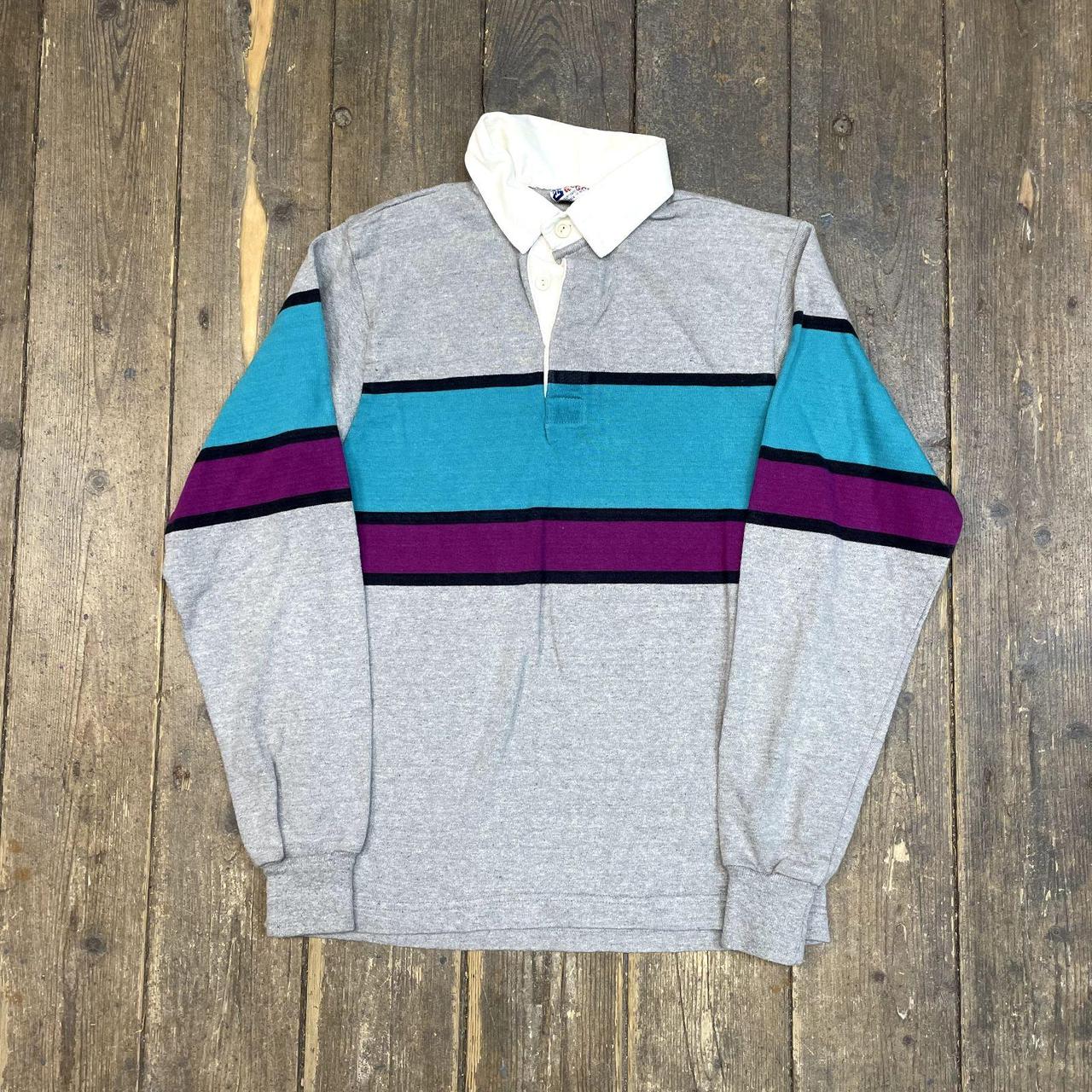 Rugby Polo Shirt USA 90s Striped Vintage Sports Top,... - Depop