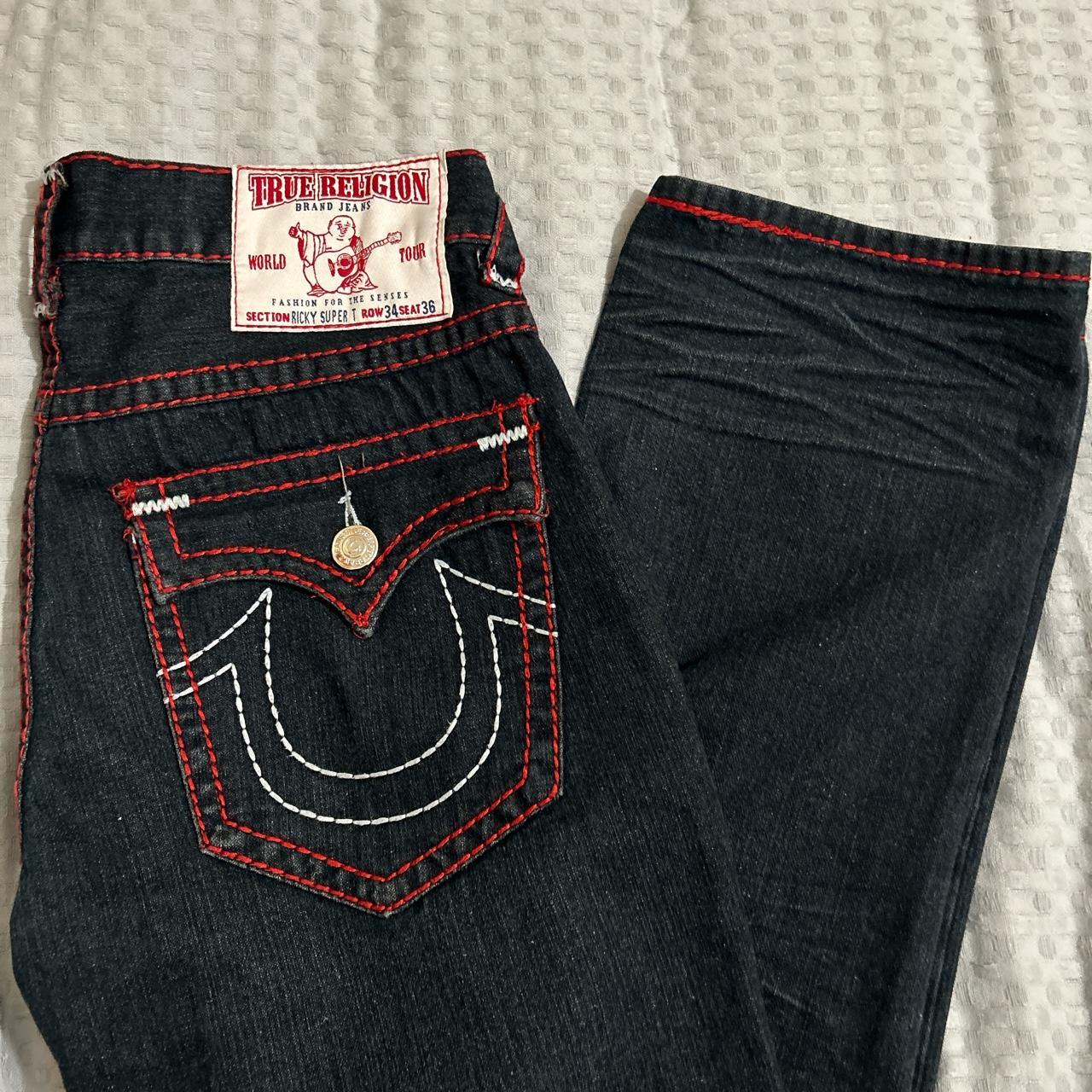 True Religion Men's Red and Black Jeans | Depop