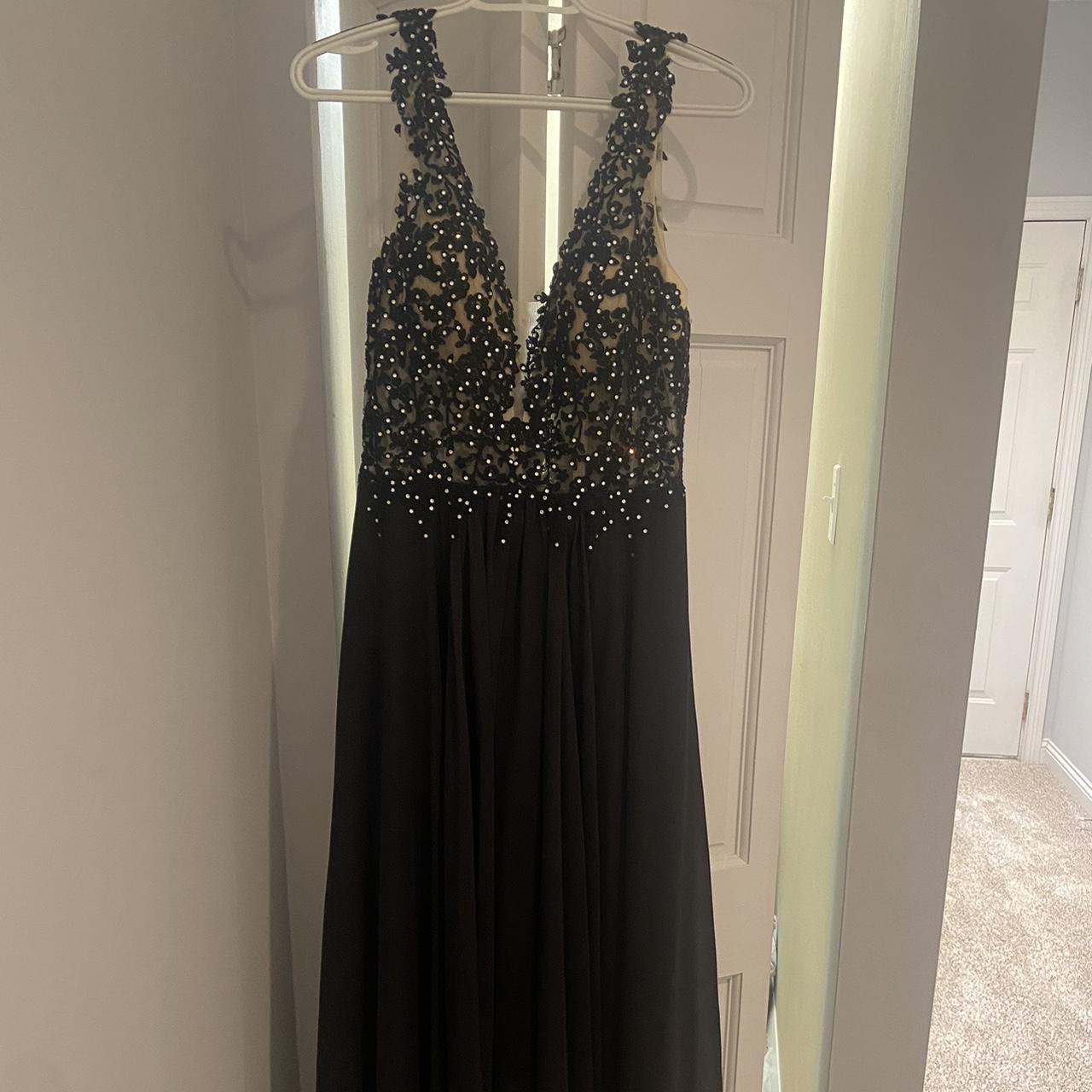Long black prom dress, size 10, bust fits size B/C... - Depop