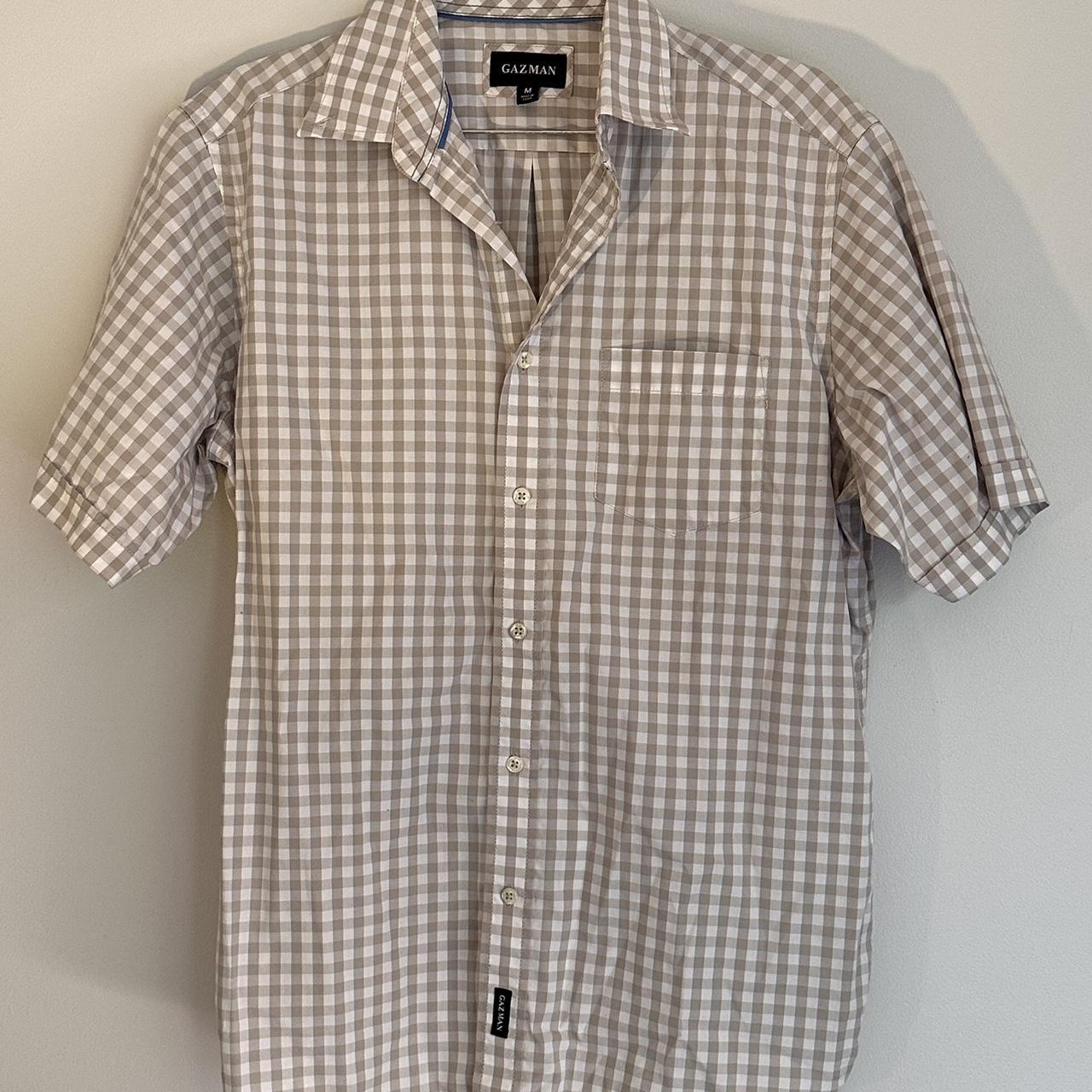 Gazman Button Up Cream/Light Brown Medium Single Pocket - Depop