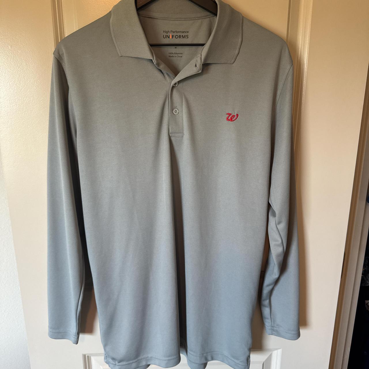 Walgreens Grey and red long sleeve polo shirt... | Depop