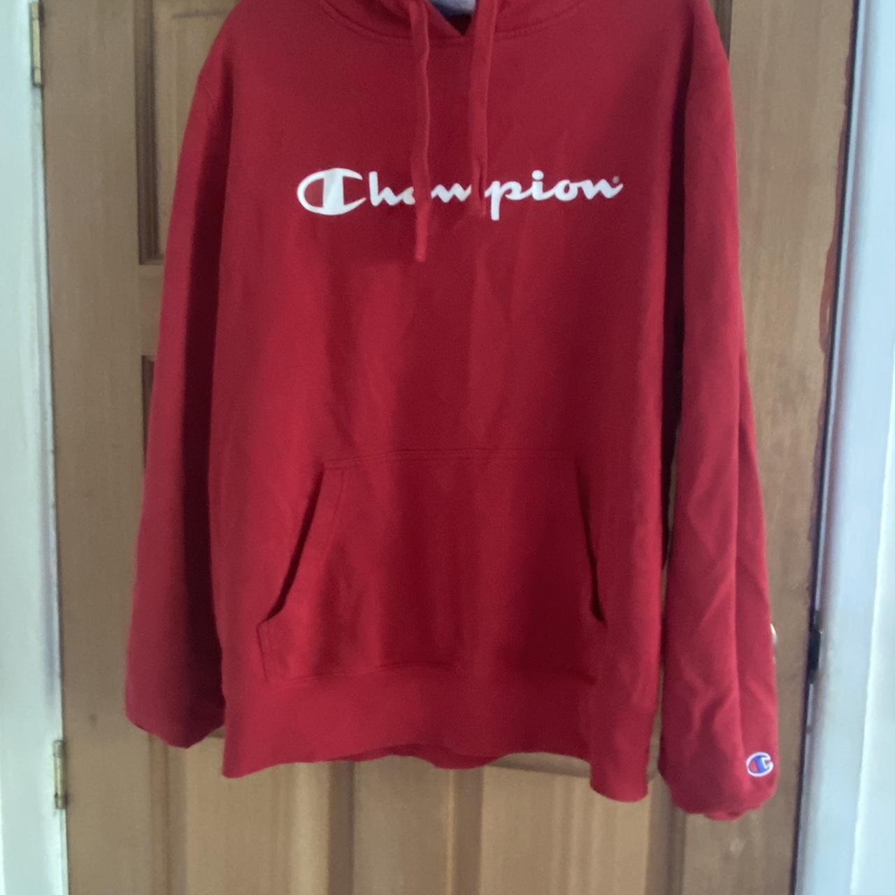 Red champion hoodie size XL Has been worn a couple... - Depop