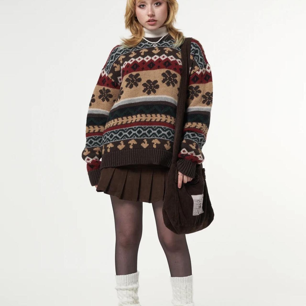 Minga London Women's Brown and Red Jumper | Depop