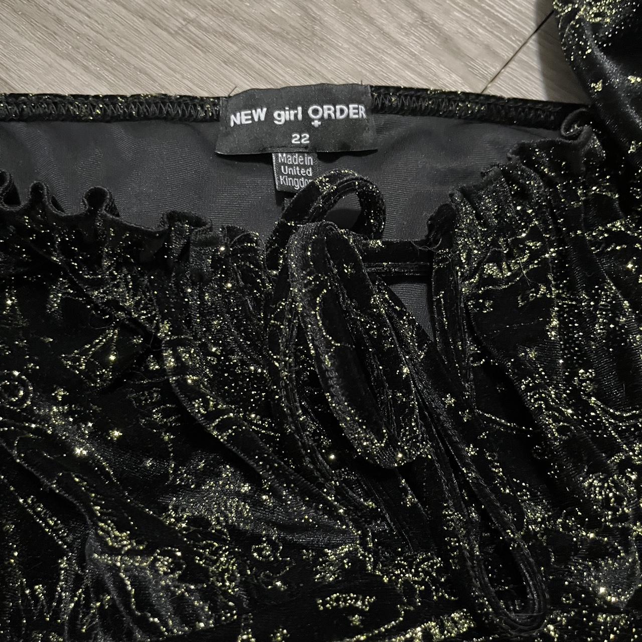 New Girl Order Women's Black and Gold Dress | Depop