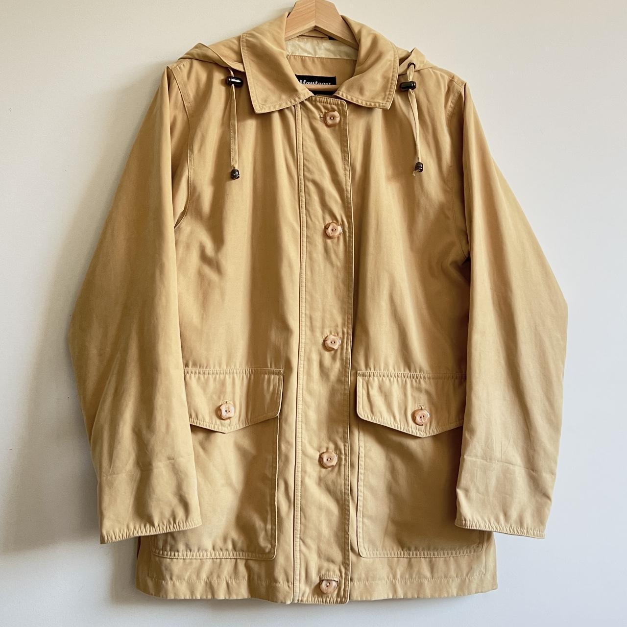 Tan and yellow overcoat with detachable hood from... | Depop