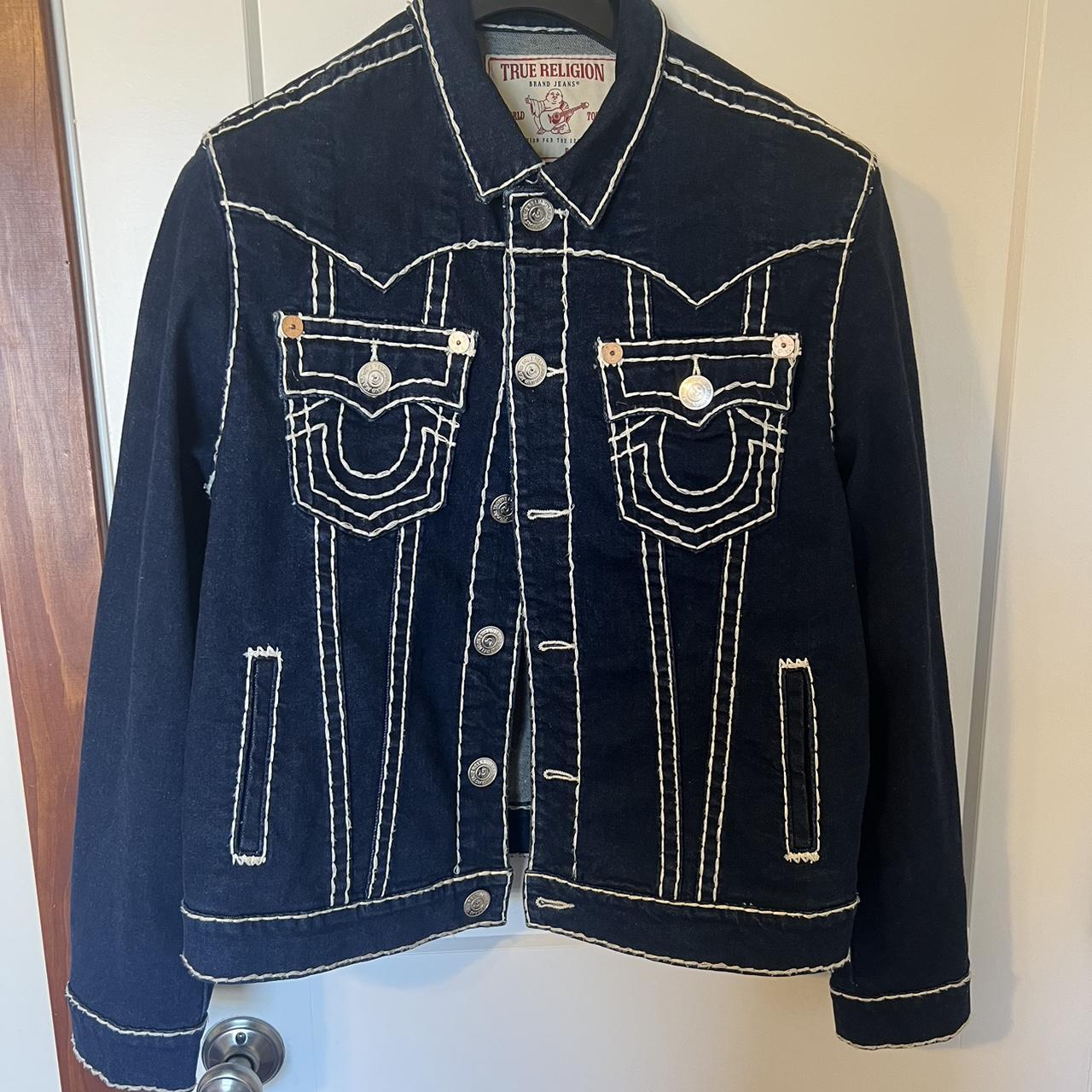 True Religion navy blue denim jacket #denimjacket | Depop