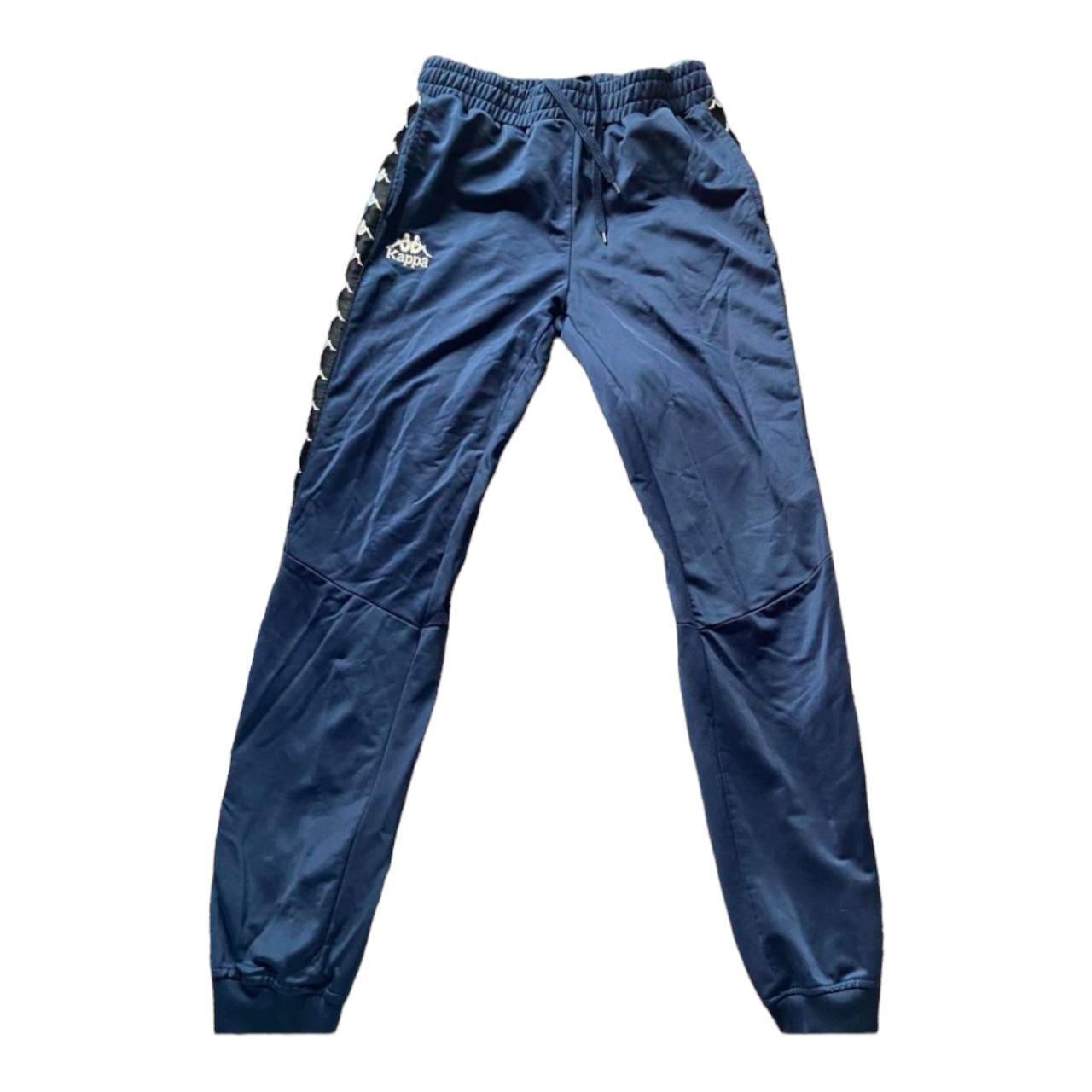 Kappa navy blue silky track suit bottoms size smal - Depop