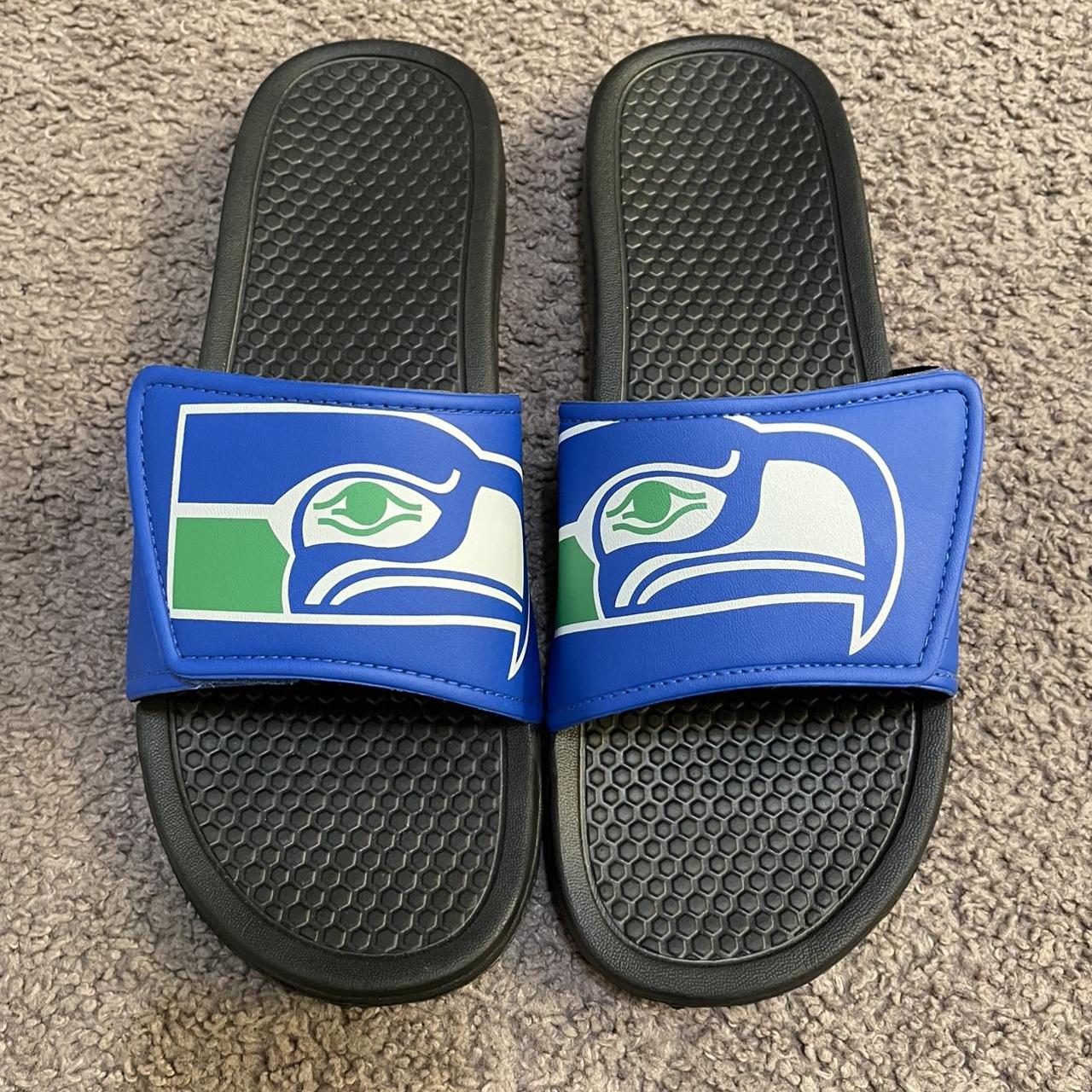 Men's Blue and Green Slides | Depop