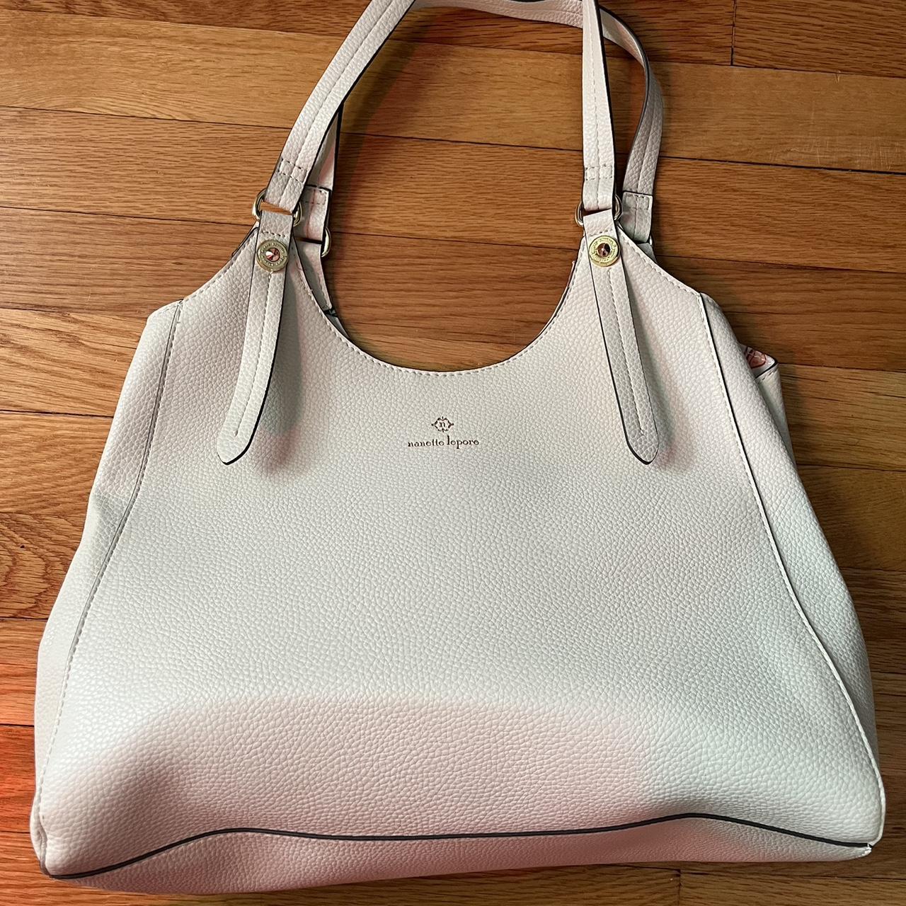 large white nanette lepore purse with floral pattern... - Depop
