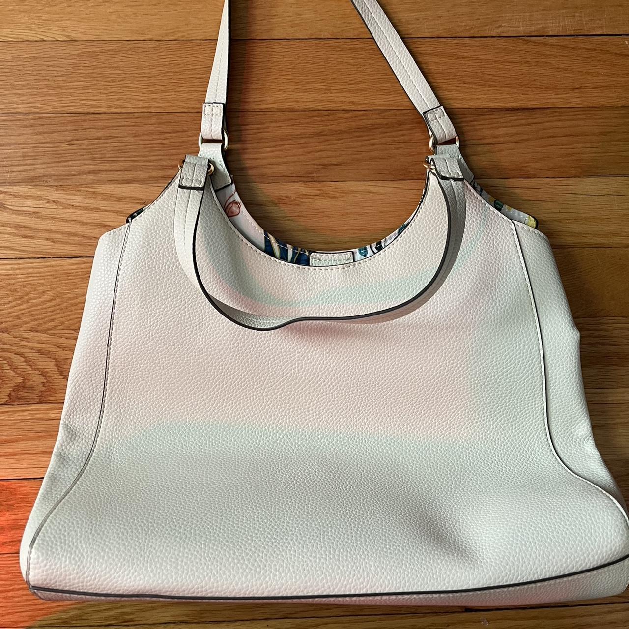 large white nanette lepore purse with floral pattern... - Depop