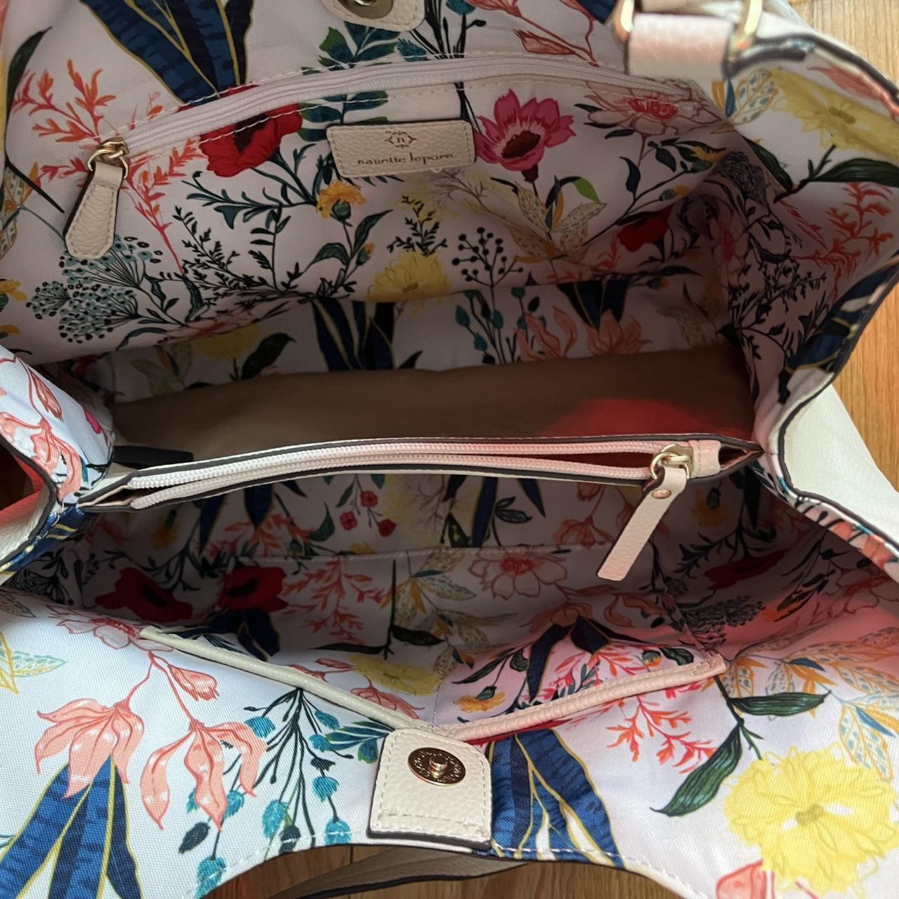 large white nanette lepore purse with floral pattern... - Depop