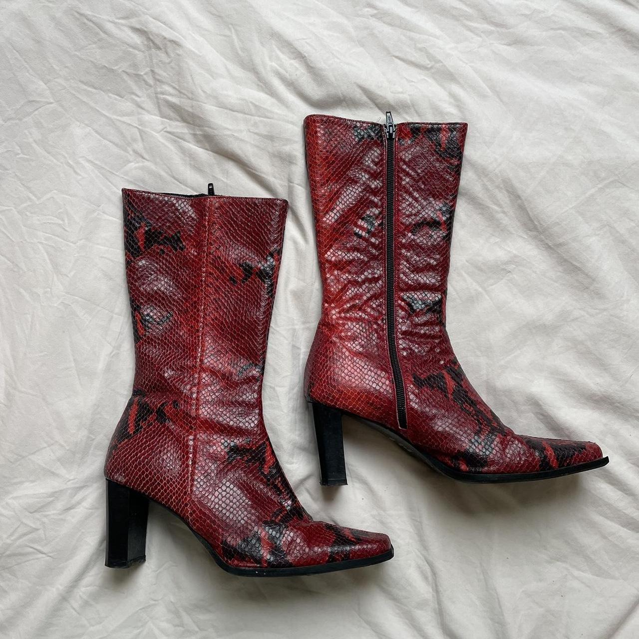 Cute late 90s red snakeskin boots. Love the pointy... - Depop